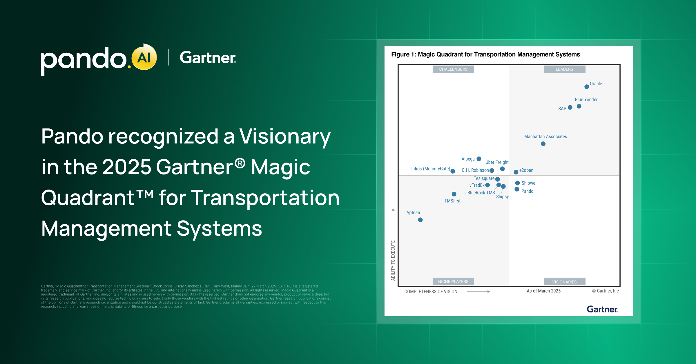 Pando recognized in the 2025 Gartner Magic Quadrant for TMS